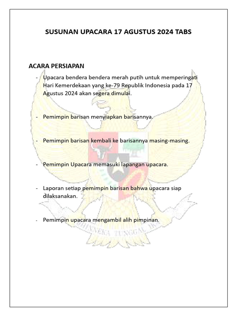 Susunan Upacara 17 Agustus 2024 Tabs | PDF