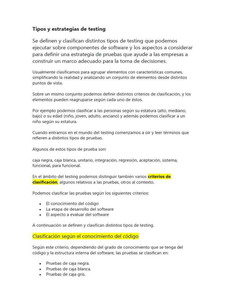 Tipos y Estrategias de Testing | PDF | Pruebas de software | Software
