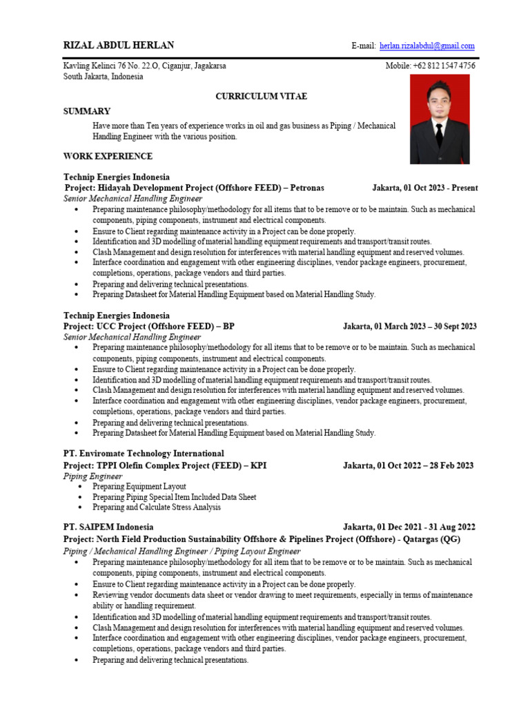 Rizal Abdul Herlan - CV | PDF | Engineering