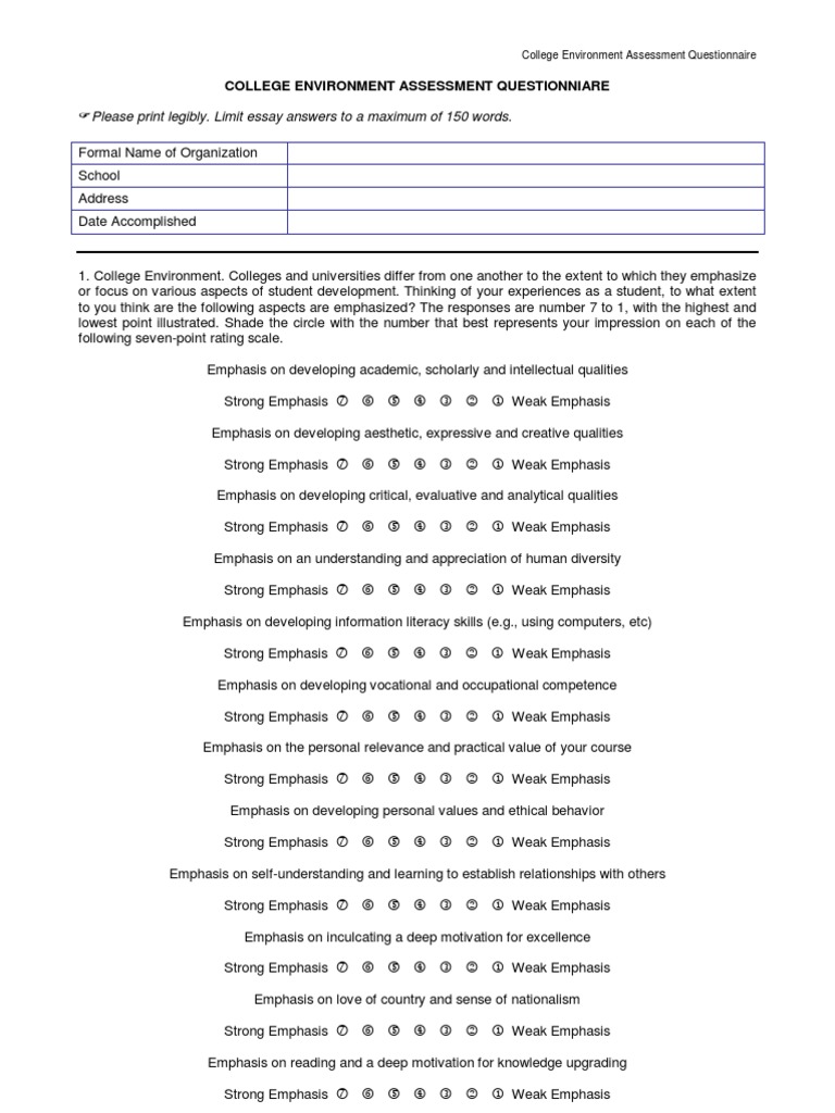 College Environment Assessment Questionnaire | PDF | Spirituality | Lecture