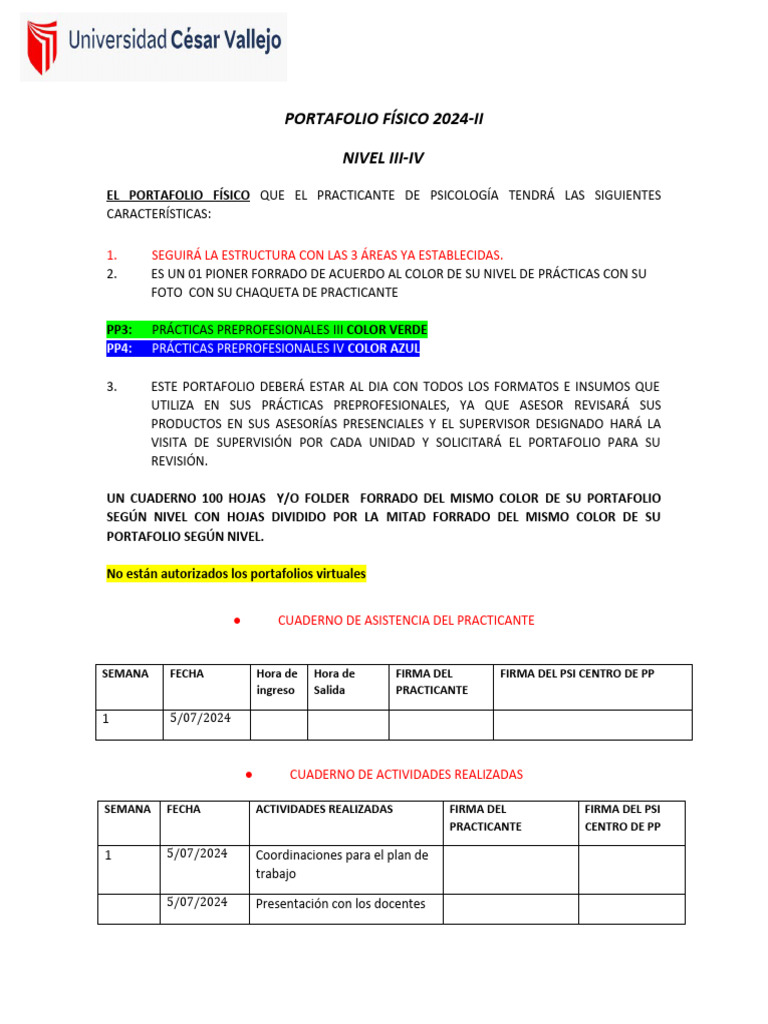 Portafolio Fisico Del Practicante 2024 Ii Nivel 3-4 | PDF