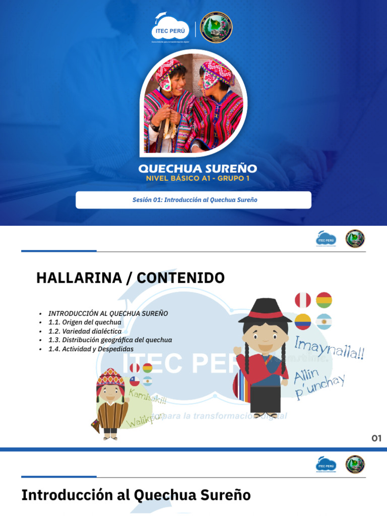 Manual Clase 01 - Quechua Sureño A1 | PDF | Perú | Andes