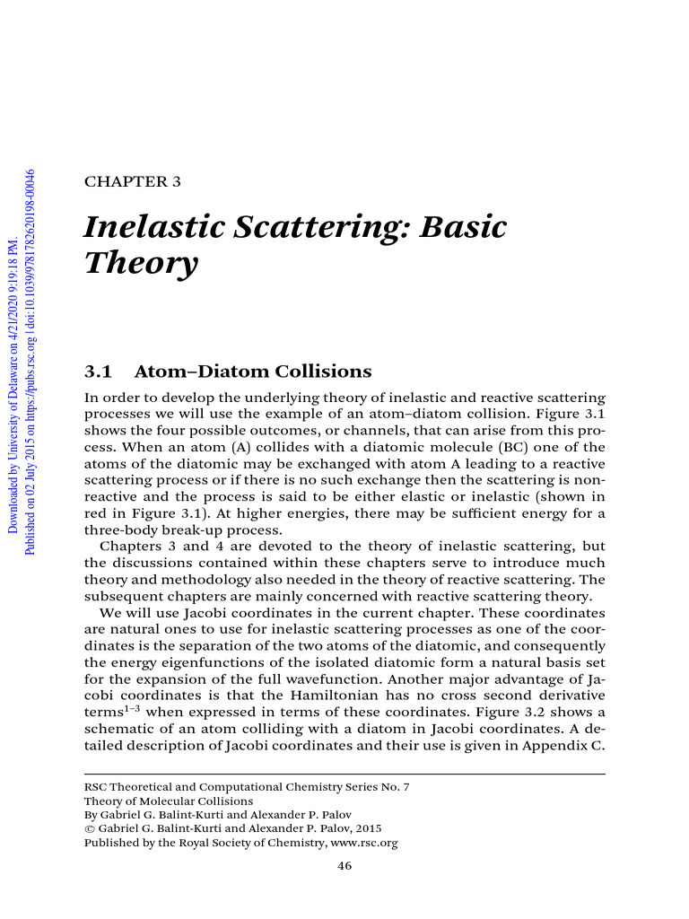 Inelastic Scattering: Basic Theory: 3.1 Atom-Diatom Collisions | PDF | Wave Function | Scattering
