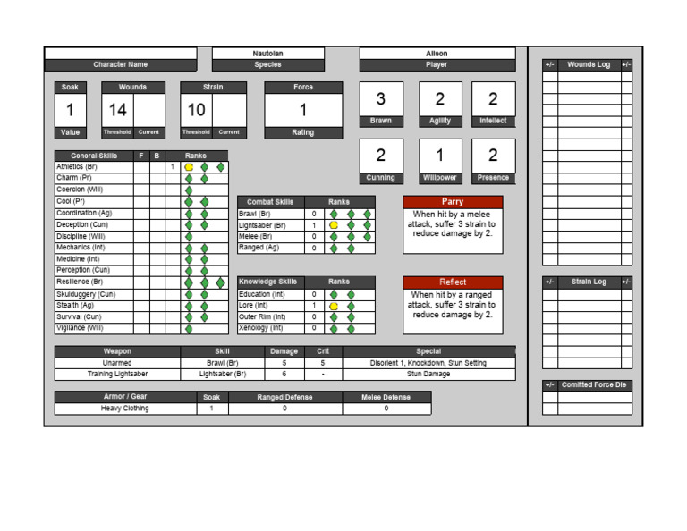 Simple Character Sheet - Ali - Characteristics, Skills, Etc. | PDF