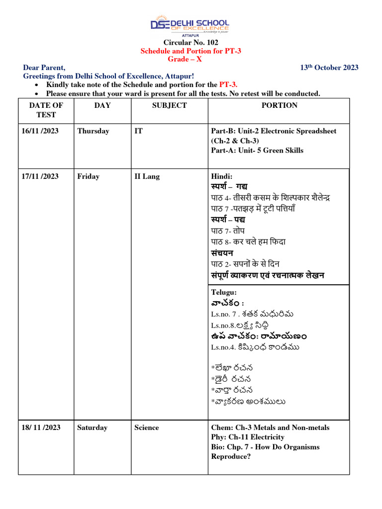 PT 3 Schedule and Portion | PDF | Science