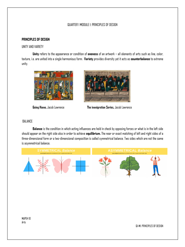 Quarter 1 Module 1 Principles of Design | PDF | Composition (Visual Arts) | The Arts
