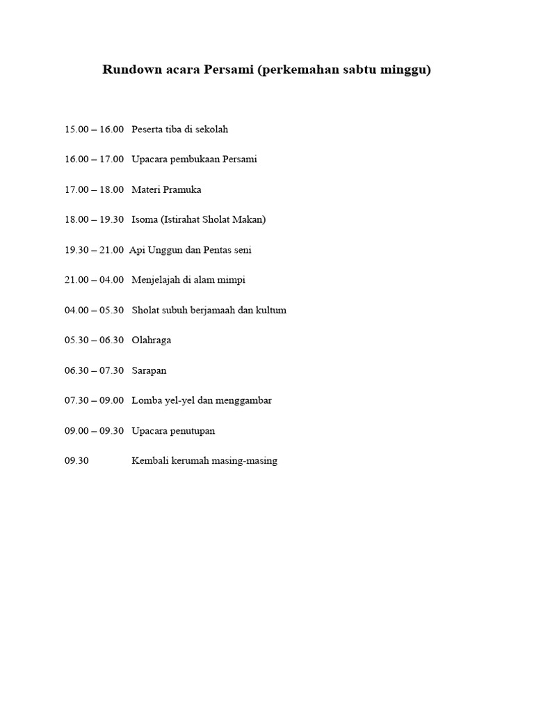 Rundown Acara Persami | PDF