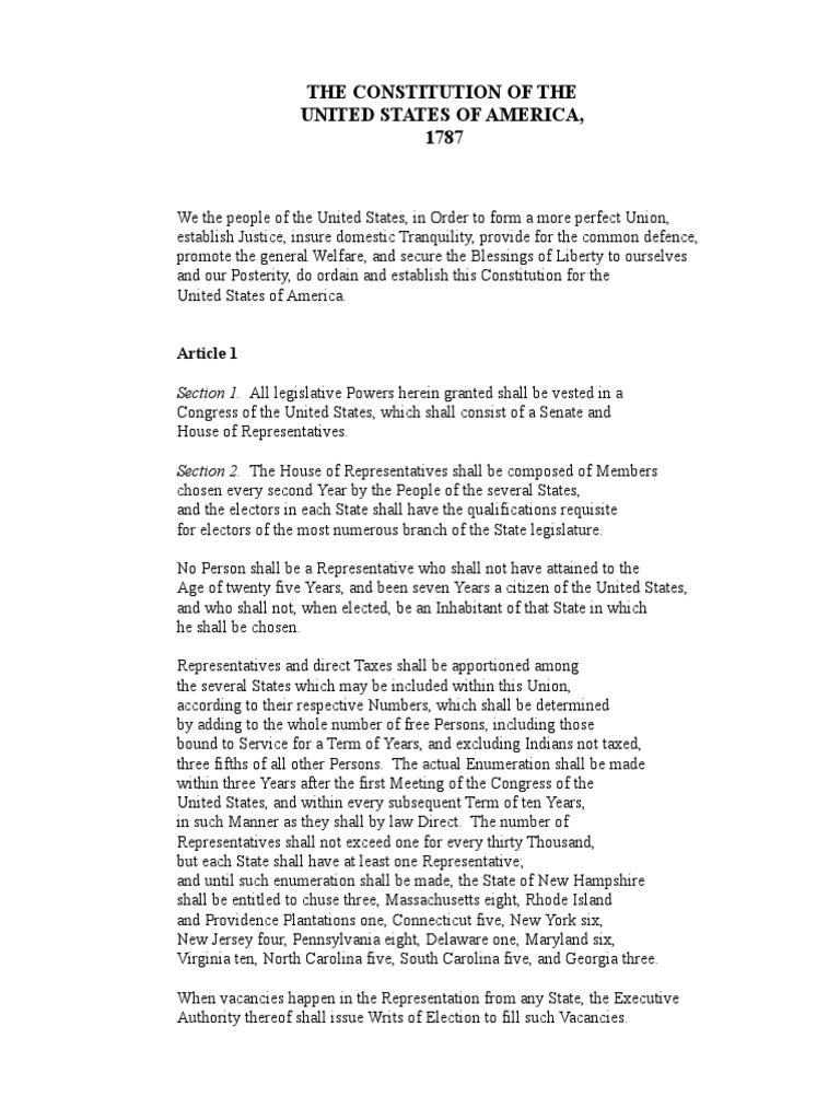The Constitution of The United States of America | PDF | U.S. State ...