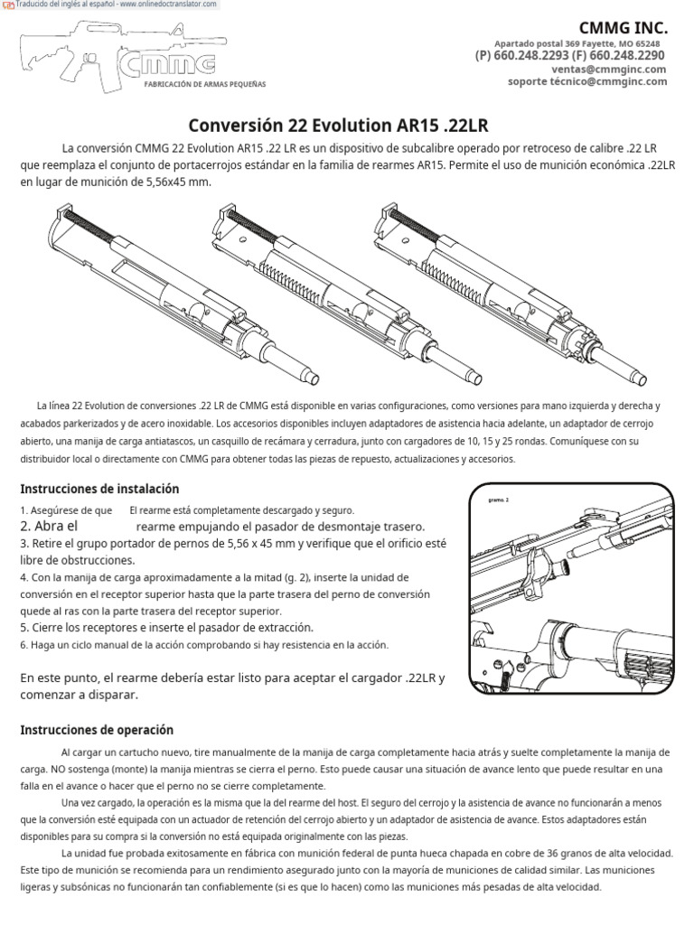 CMMG 22 Conversion Kit Instructions 230194.en - Es | PDF | Munición ...
