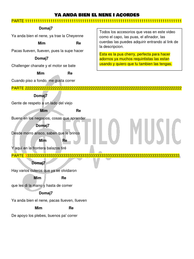 Ya Anda Bien El Nene Acordes | PDF