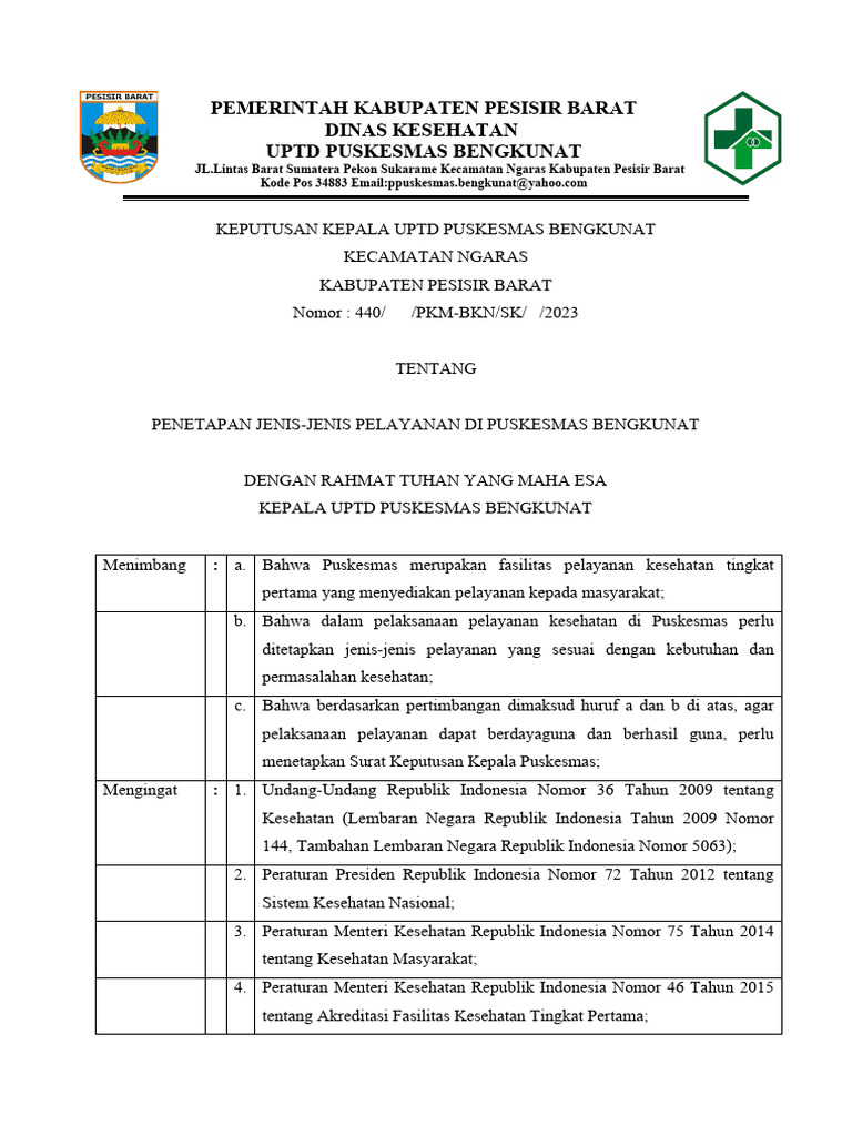 SK Jenis-Jenis Pelayanan | PDF