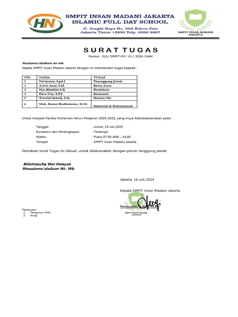 011.07 Surat Tugas Muharram | PDF