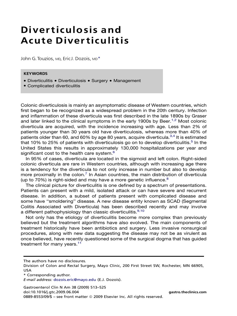 Diverticulosis and Acute Diverticulitis | PDF | Digestive Diseases ...