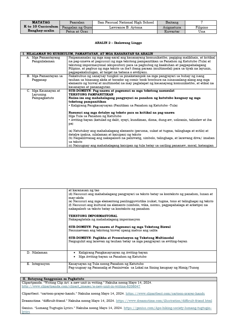 Filipino Matatag G7 Aralin 2 1 | PDF
