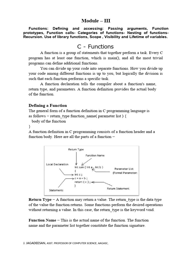 C Notes Module 3 Pdf Parameter Computer Programming Variable Computer Science