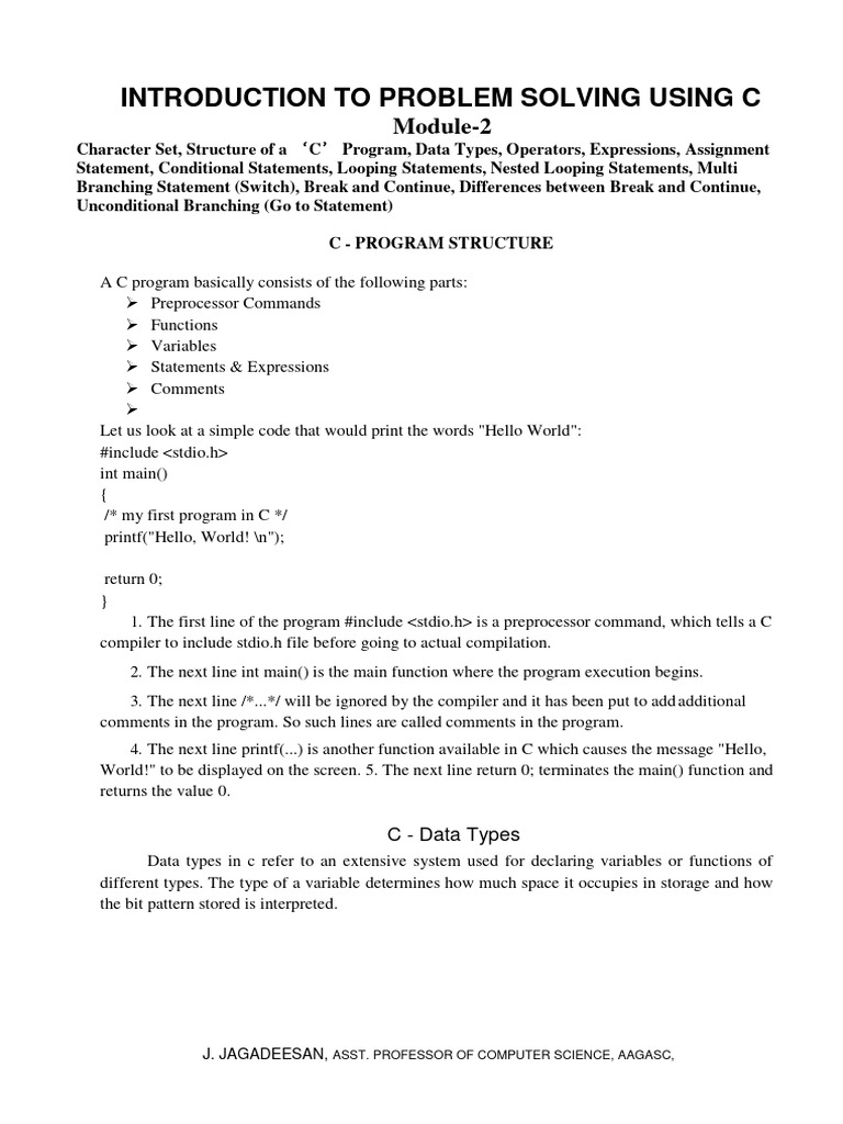C Notes Module 2 Pdf Data Type Integer Computer Science 4804