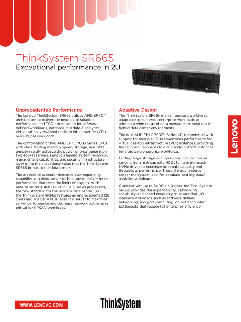 ThinkSystem SR665 - Datasheet | PDF | Graphics Processing Unit | Scalability