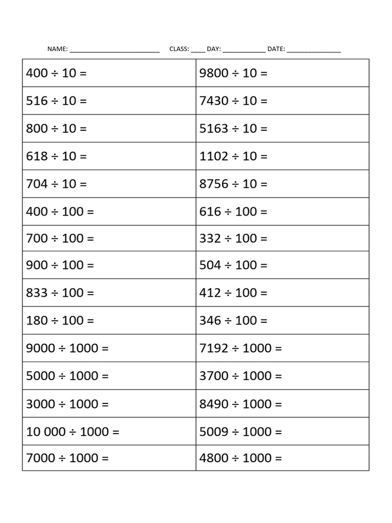 Divide by 10,100,1000 | PDF
