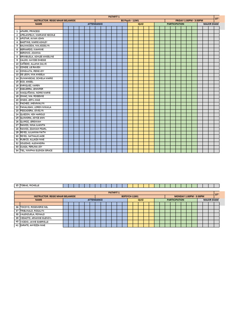 Pathfit 1 Class Record | PDF