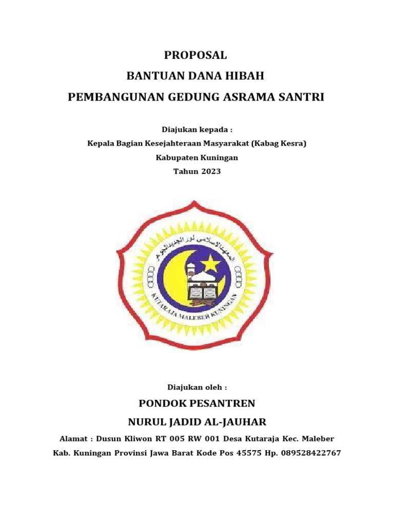 Proposal Bantuan Dana Hibah Gedung Asrama Santri 2023 | PDF