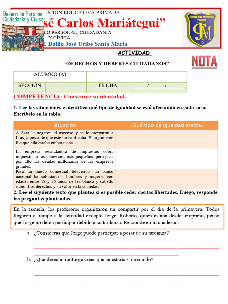 Ficha Derechos y Deberes Ciudadanos | PDF