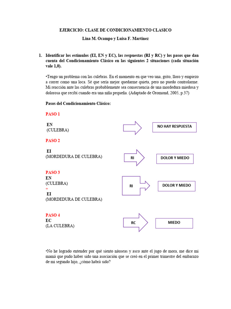 Ejercicio Condicionamiento Clasico Lina Ocampo y Luisa Martinez | PDF