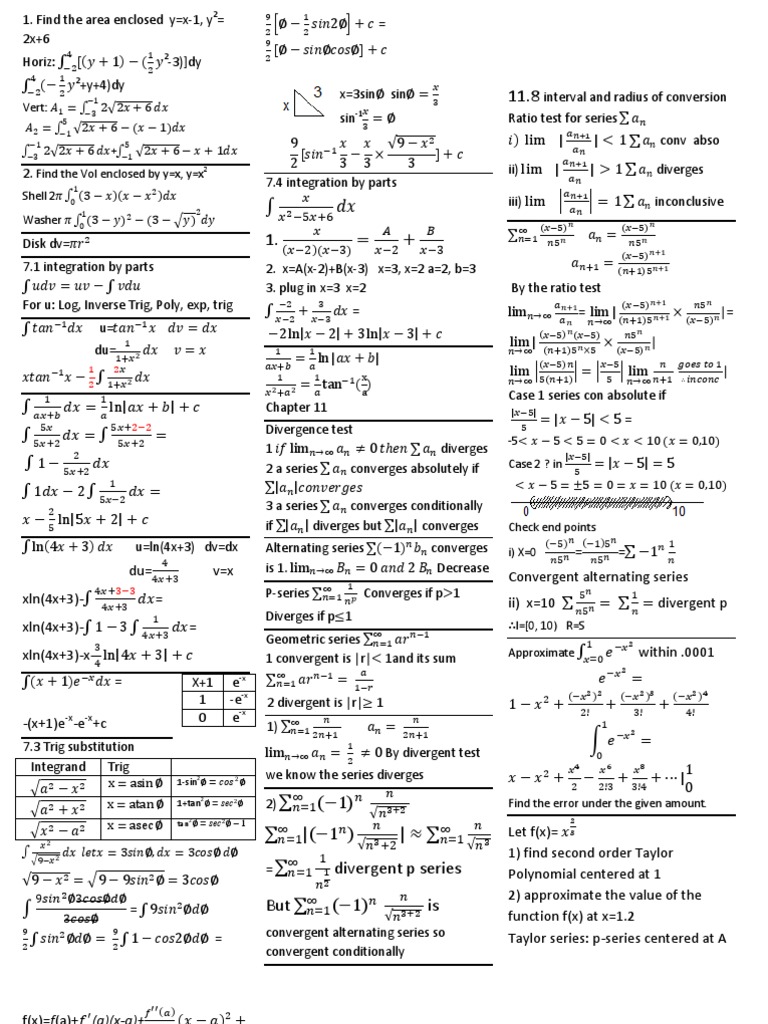 Calc 2 Cheatsheet | PDF