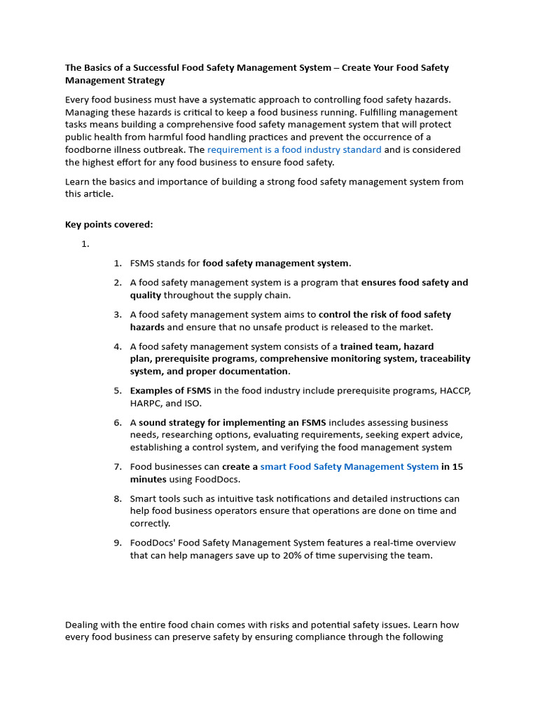 The Basics of A Successful Food Safety Management System | PDF | Food ...