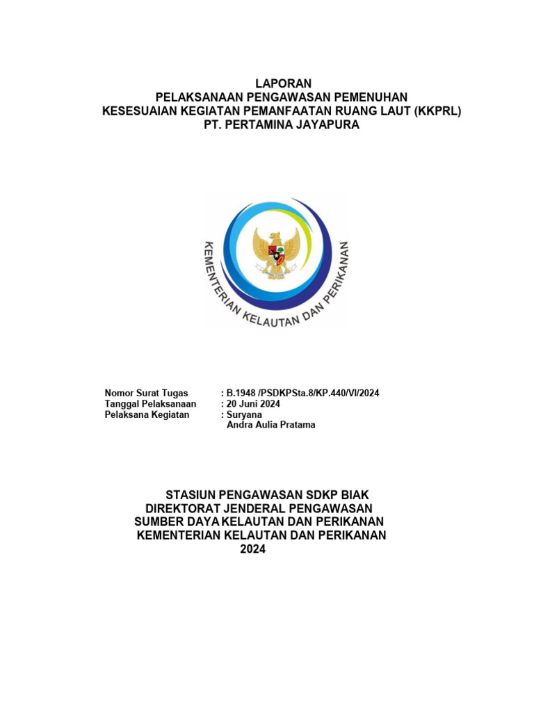 Laporan Pengawasan PKKPRL Pertamina 2024 | PDF