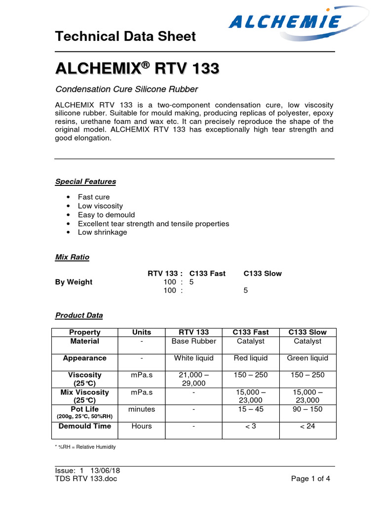 (LEM ADHESIVE RTV 133) Tds - RTV - 133 | PDF | Epoxy | Silicone
