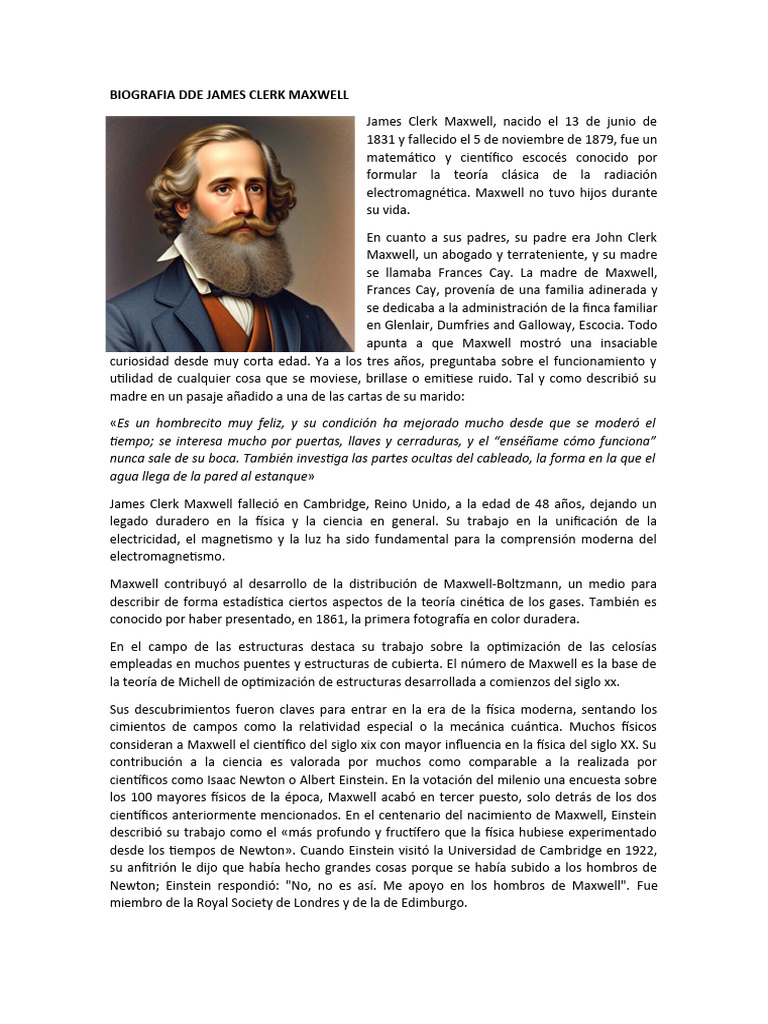 Biografía de James Clerk Maxwell | PDF | James Clerk Maxwell | Física