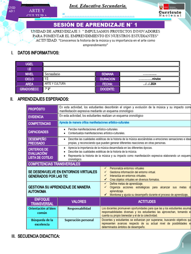 1° 2° Ses Act 01 - Ayc-U5 | PDF | Aprendizaje | Enseñando