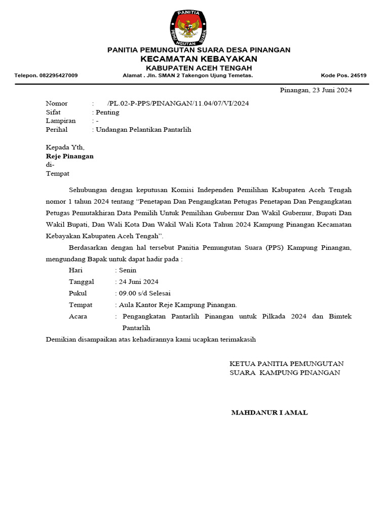 Undangan Pilkada 2024 | PDF