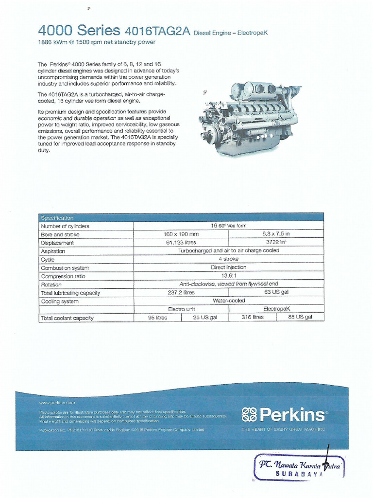Brosur Engine Only - 4016TAG2A | PDF