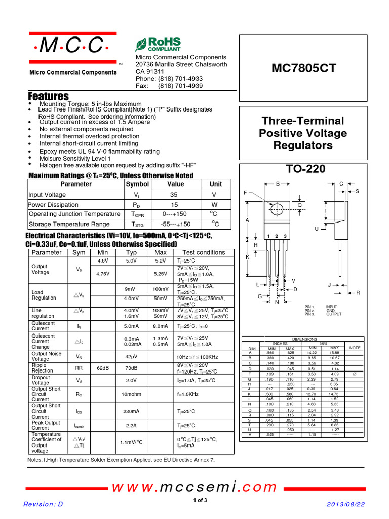MC7805CT | PDF | Power Supply | Electrical Equipment