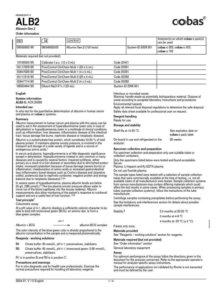 Insert ALB2 08056692500 V7 en | PDF | Detection Limit | Medical Specialties
