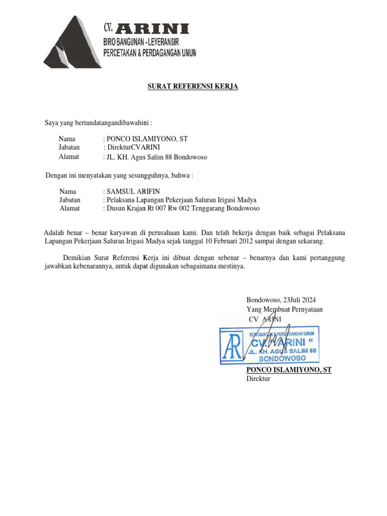 Referensi Kerja SAMSUL ARIFIN Irigasi | PDF