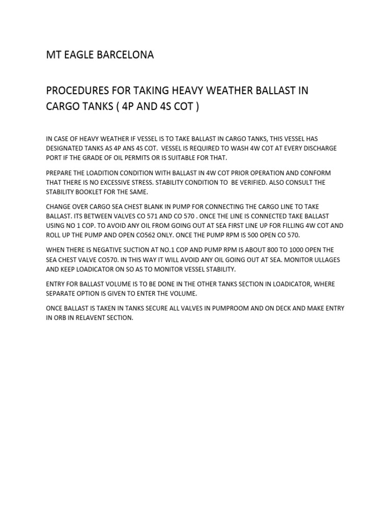 Heavy Weather Ballasting Procedures | PDF Heavy Weather Ballasting Procedures | PDF