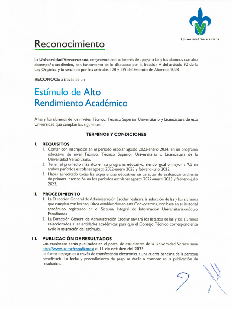 Reconocimiento Estimulo de Alto Rendimiento Academico | PDF
