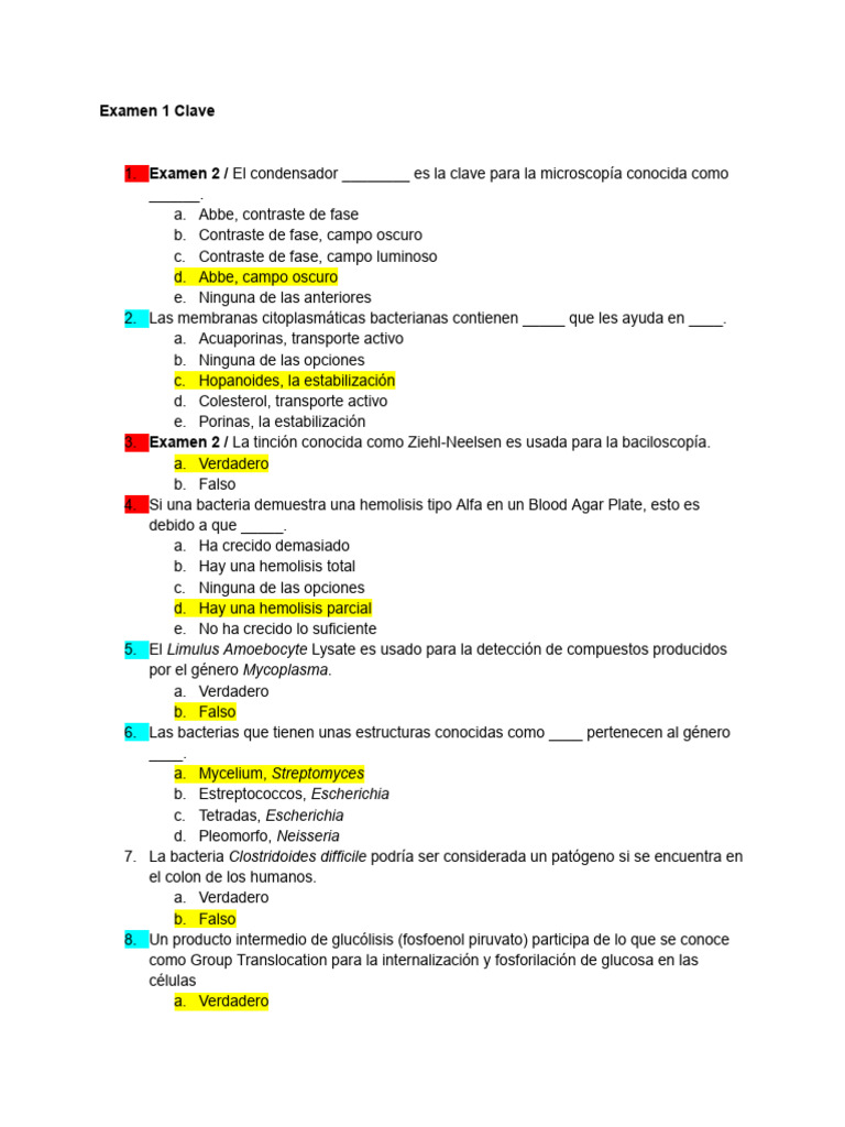 Clave Micro Examen 1 | PDF | Las bacterias | Bacilo