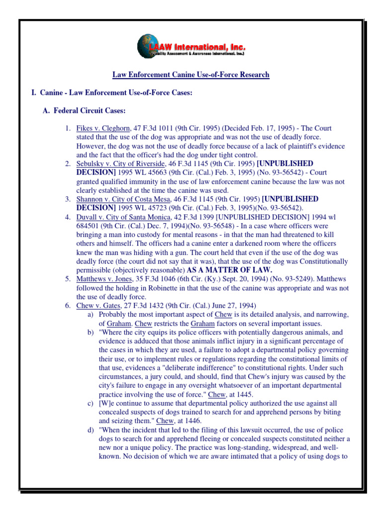 Law Enforcement Canine | PDF | Assault | Deadly Force