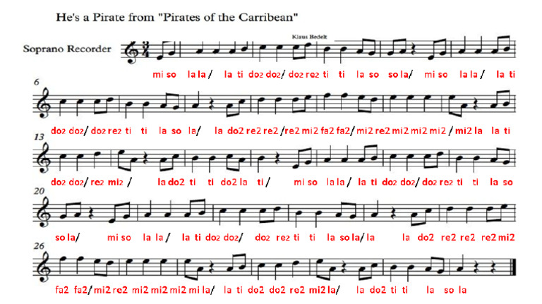 He's A Pirate (Recorder Piece For Beginners) | PDF