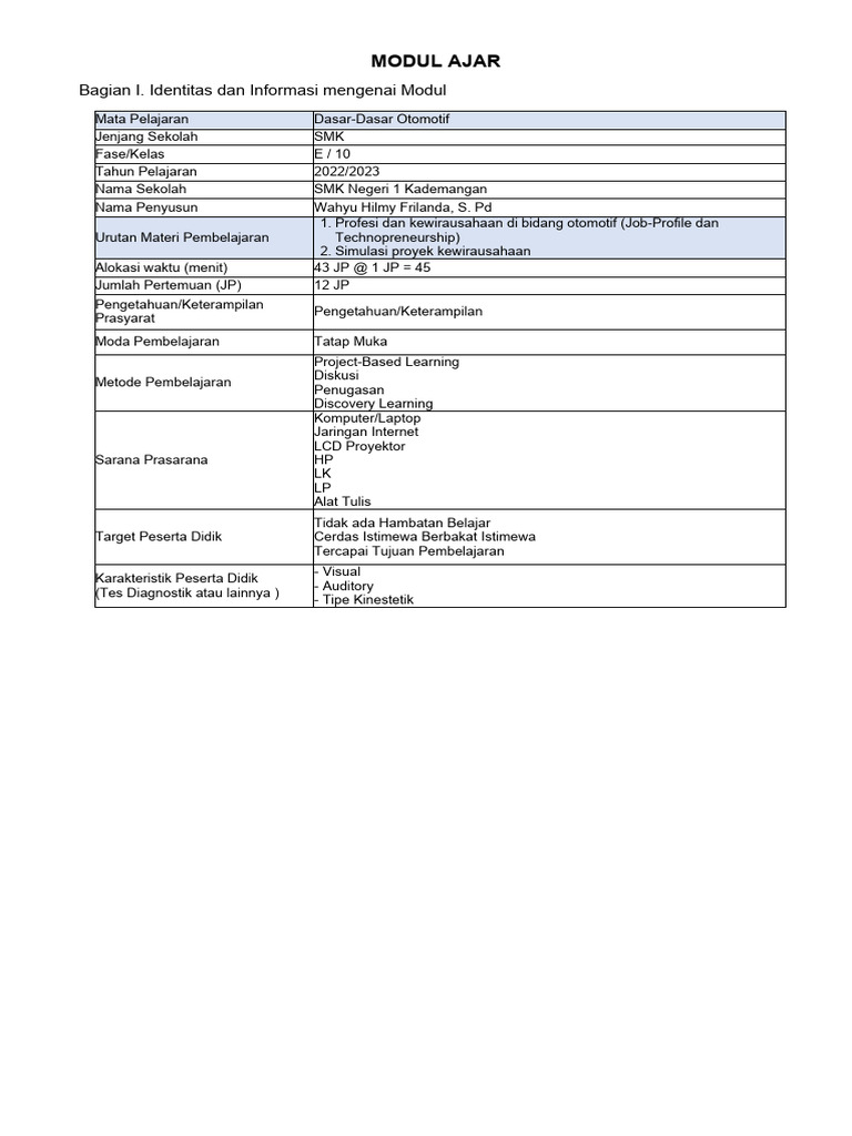 C. MODUL AJAR Profesi Dan Kewirausahaan | PDF | Seni | Komputer