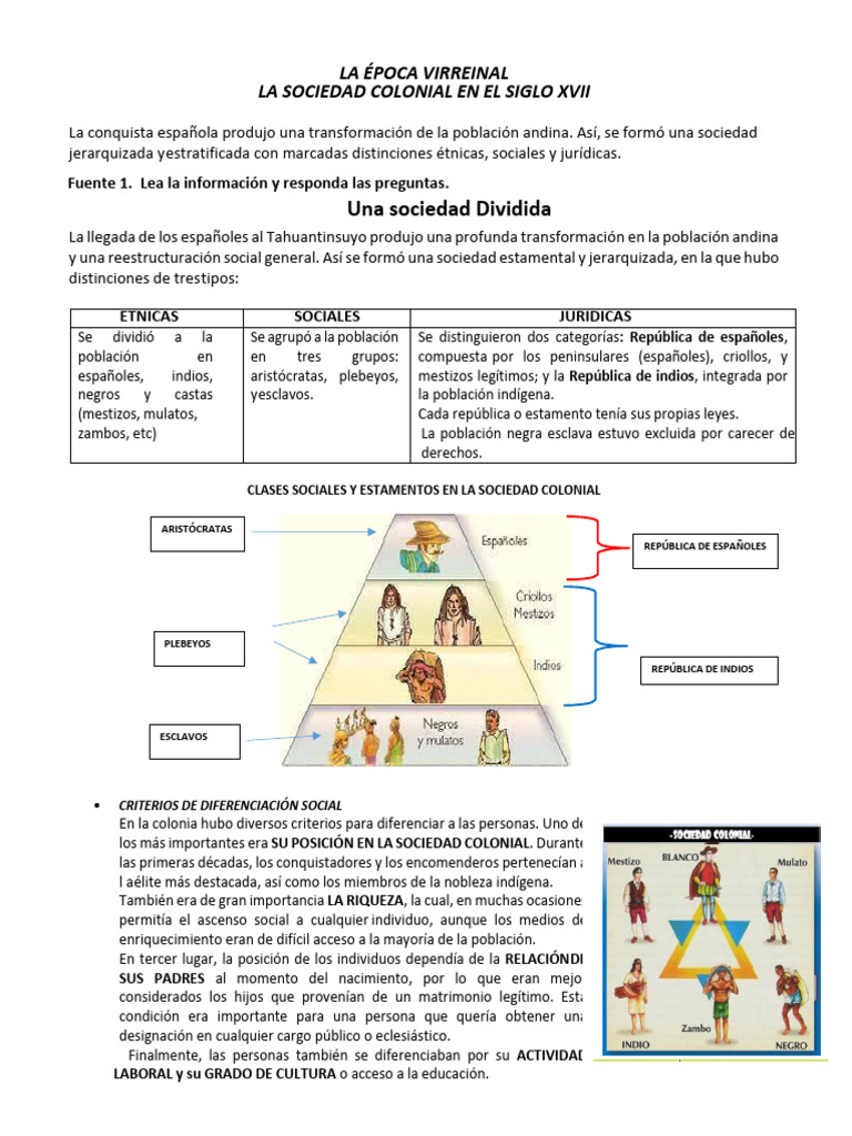 LA SOCIEDAD COLONIAL EN EL SIGLO XVII 3ro Abcd | PDF | Historia