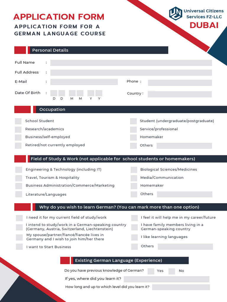 German Course Enrollment Form Dubai | PDF | Driver's License