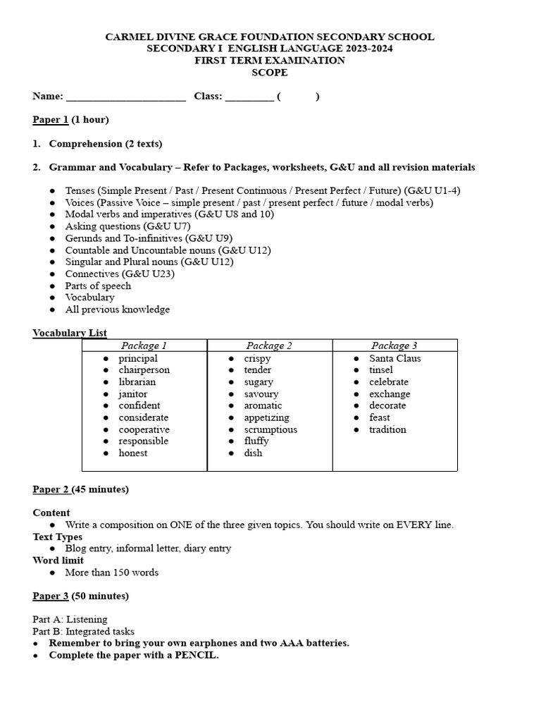 2324 S1 Exam 1 Scope (Updated) | PDF | Verb | Linguistics