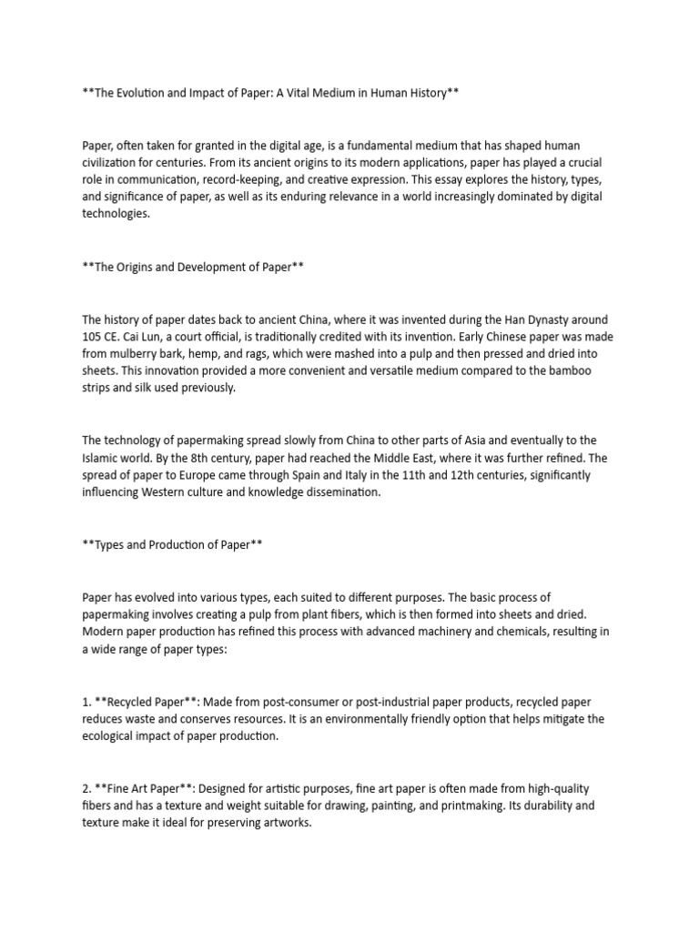The Evolution and Impact of Paper | PDF | Paper | Papermaking