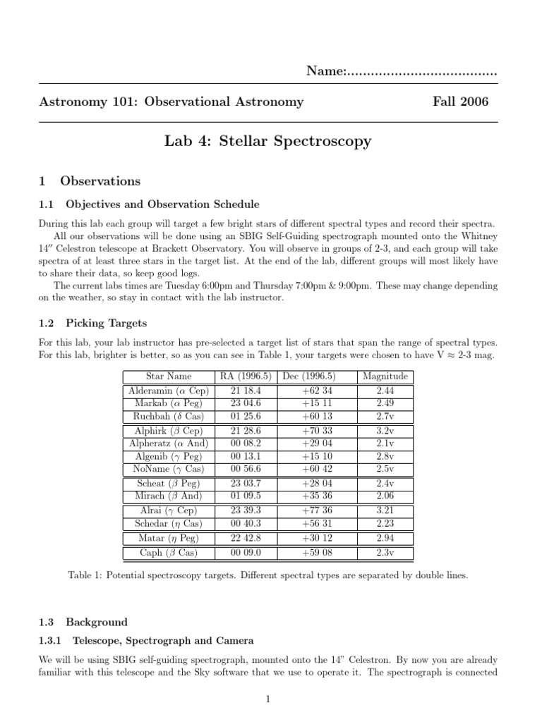 Lab 4 Stellar Spectroscopy Hmc Physics Pdf Spectroscopy