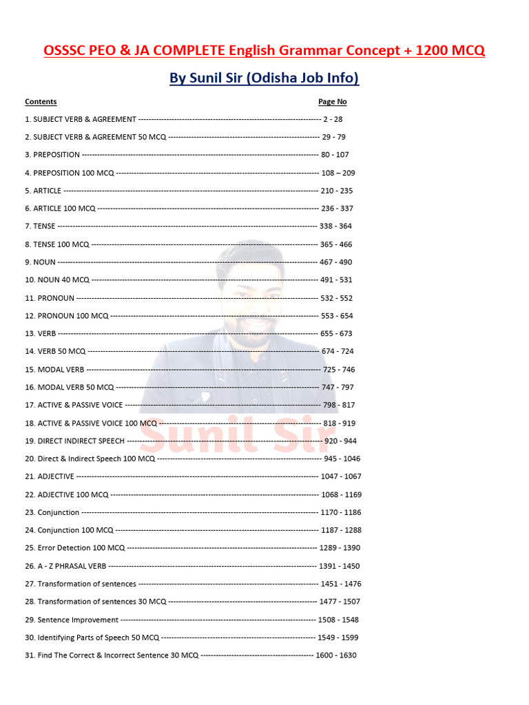 Complete English Grammar + 1200 MCQ For Peo & JA by Sunil Sir | PDF | Grammatical Number ...