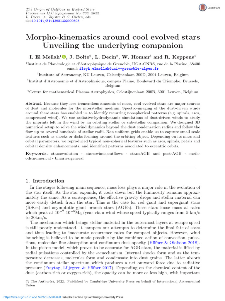 Morpho Kinematics Around Cool Evolved Stars Unveiling The Underlying ...